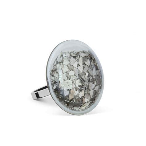 Glass Ring Galet Mini Paillettes Silver Pylones