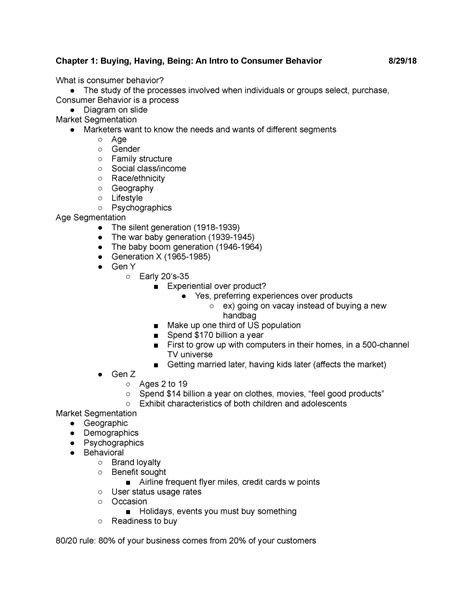 Exam 1 Mktg 425 Consumer Behavior Analysis Notes Chapter 1 Buying