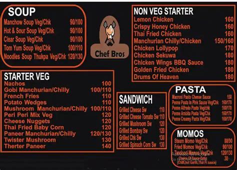 Menu Of Chef Bros Varthur Main Road Whitefield Bangalore