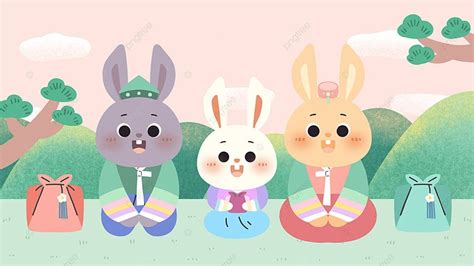 한국 새해 토끼 둥근 테두리 배경 Artofit