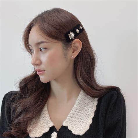 6type 크리스탈 보석 큐빅 블랙벨벳 엔틱 똑딱핀