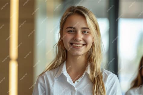 A Girl With Blonde Hair Wearing A White Shirt And A White Shirt