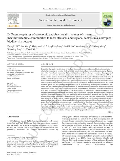Pdf Different Responses Of Taxonomic And Functional Structures Of Stream Macroinvertebrate