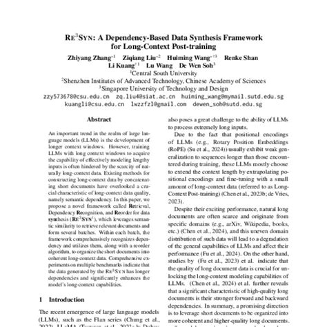Re3syn A Dependency Based Data Synthesis Framework For Long Context