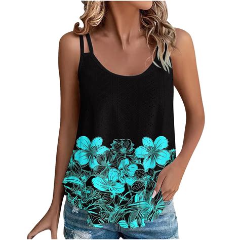 Ga Weihua Womens Eyelet Camisoles Sleeveless Scoop Neck Loose Shirts