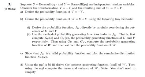 Solved 3 Suppose U ~ Bernoulli Pı And Y ~ Bernoulli P2