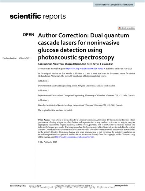 Pdf Author Correction Dual Quantum Cascade Lasers For Noninvasive Glucose Detection Using