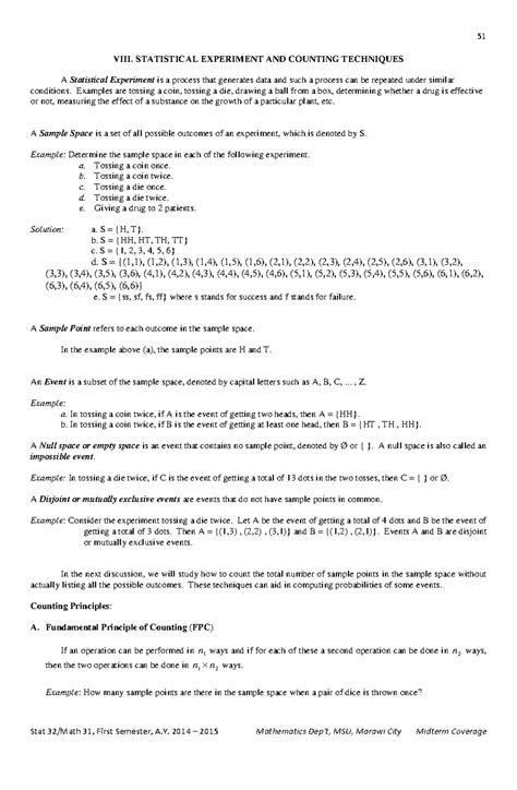 Statistical Experiment And Counting Techniques Viii Statistical