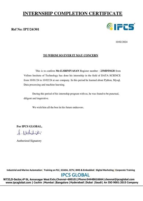 Srinivasan Elango On Linkedin Datascience Internship Ipscglobal Careergrowth Learningjourney