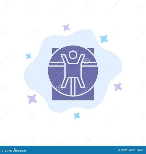 Vitruvian Man Medical Scene Blue Icon On Abstract Cloud Background Stock Vector