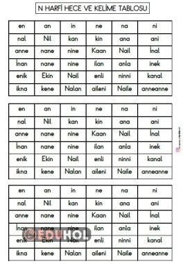 N Harfi Hece Ve Kelimele Tablo Eduhol Etkinlik İndir Oyun Oyna