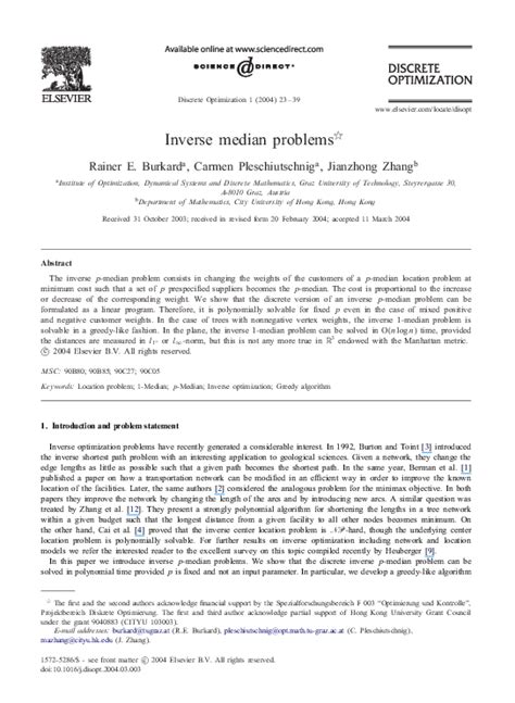 Pdf Inverse Median Problems