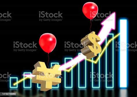 상승하는 통화 기호와 빨간색 풍선에 매달려있는 차트 다이어그램의 3d 그림 3차원 형태에 대한 스톡 사진 및 기타 이미지 3