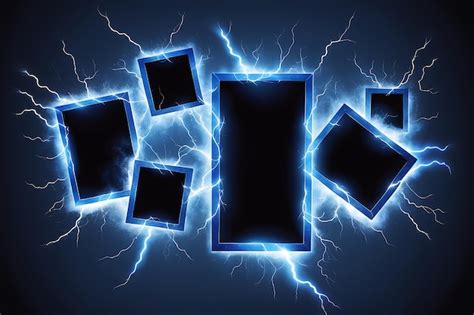 Blue Electric Lightning Frames With Thunderbolt Effect In Rectangular And Square Shapes 3d