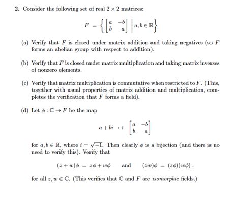 Solved Consider The Following Set Of Real 2 2 Matrices A