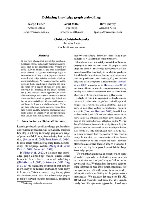 Pdf Debiasing Knowledge Graph Embeddings