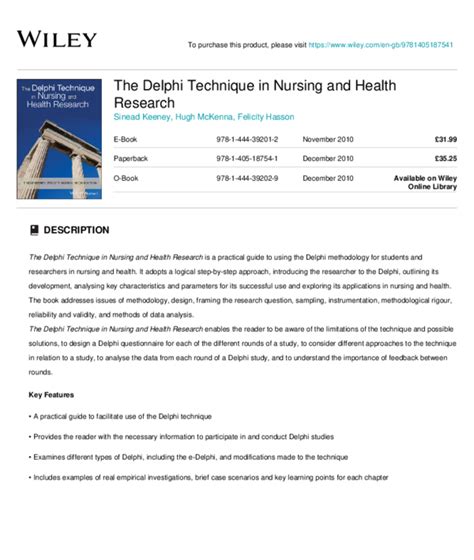 Pdf The Delphi Technique In Nursing And Health Research Hugh
