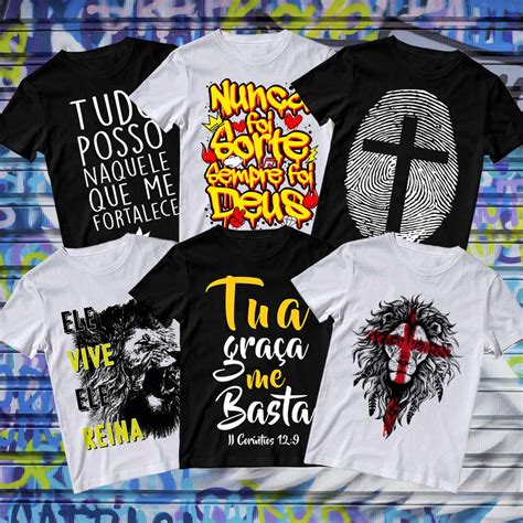 Kit 6 Camiseta Masculina Estampada Evangélica Igreja Célula Blusa Preta