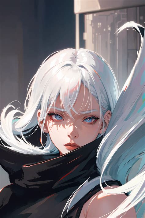 Anime Girl With White Hair And Black Clothes Posing Naked Extremely
