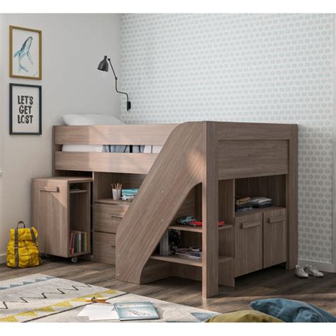 Παιδικό Κρεβάτι Υπερυψωμένο για Στρώμα 90x200cm Δρυς Hangun Skroutz Gr