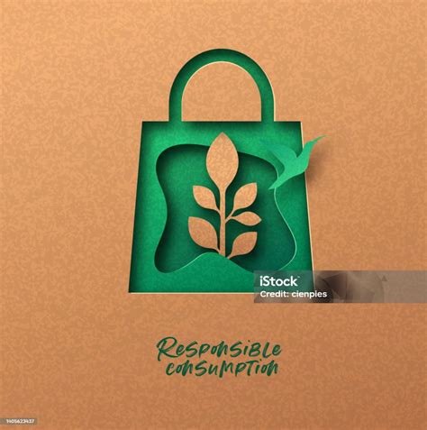 책임감 있는 소비 녹색 3d 종이 절단 개념 재활용에 대한 스톡 벡터 아트 및 기타 이미지 재활용 제로 웨이스트 지속 가능한 자원 Istock