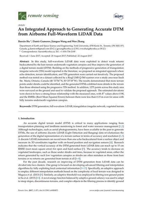 Pdf An Integrated Approach To Generating Accurate Dtm From Airborne Full Waveform Lidar Data