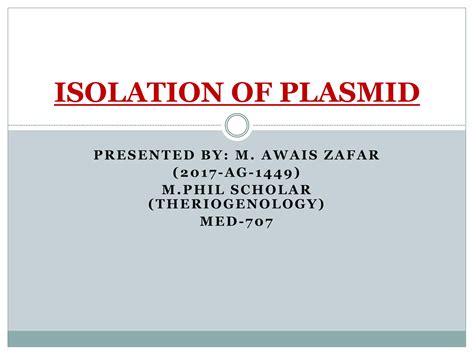 Isolation Of Plasmid Isolation Of Plasmidspptx Ppt
