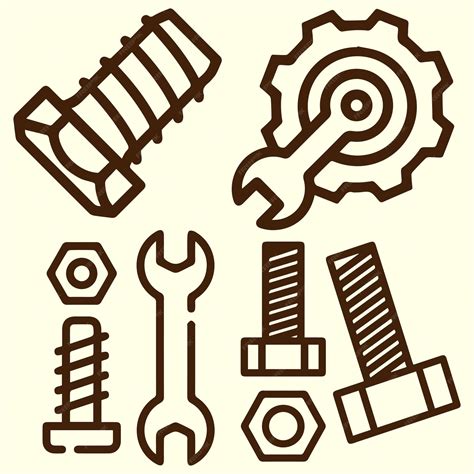 Screws Bolt Nut Wall Plug Washer Spring Hook Nails And Rivets Vector