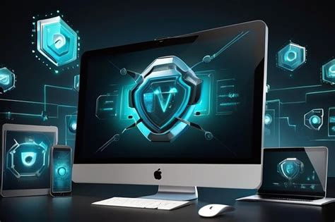 Antivirus Interface Over Modern Tech Devices In Dark Background 3d