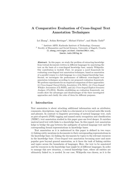 Pdf A Comparative Evaluation Of Cross Lingual Text Annotation Techniques