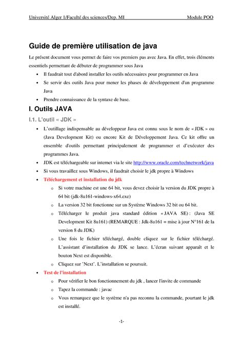 Guide de première utilisation de java Guide de première utilisation