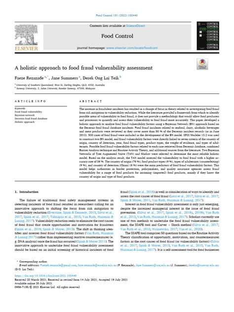 A Holistic Approach To Food Fraud Vulnerability Assessment 2022 Pdf Bayesian Network