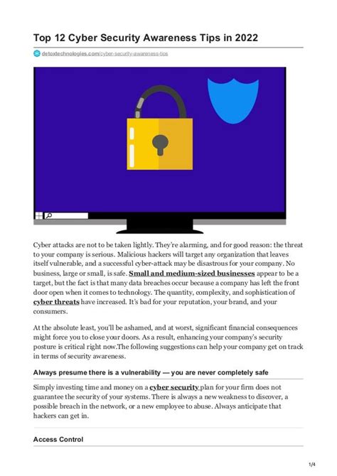 Top Cyber Security Awareness Tips In Detox Technologies Pdf