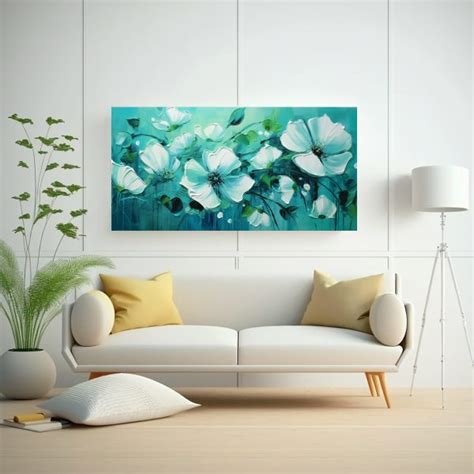 Cuadro De Flores En Lienzo Con Gama De Colores Verde Y Azul Verdoso DecoCuadros