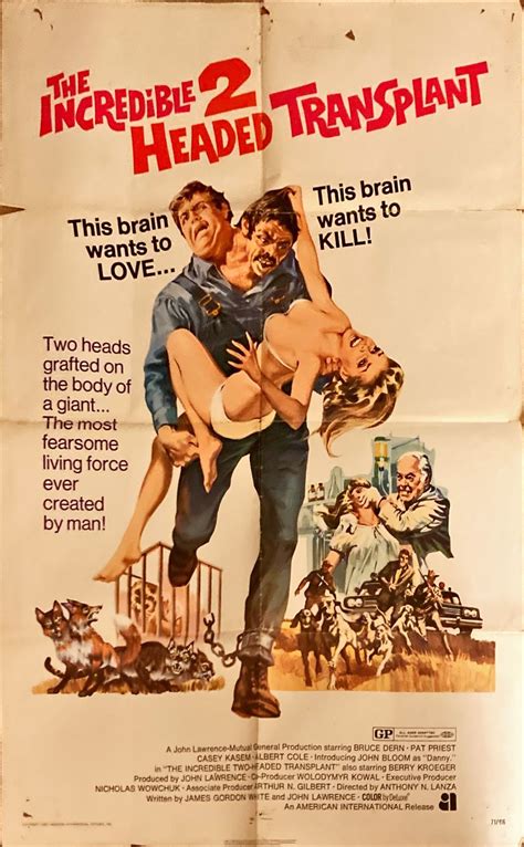 Incredible Two Headed Transplant 1971 One Sheet Movie Poster Etsy