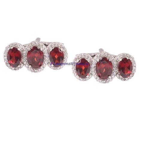 Natural Garnet And Cz Gemstones With 925 Sterling Silver Cufflinks For