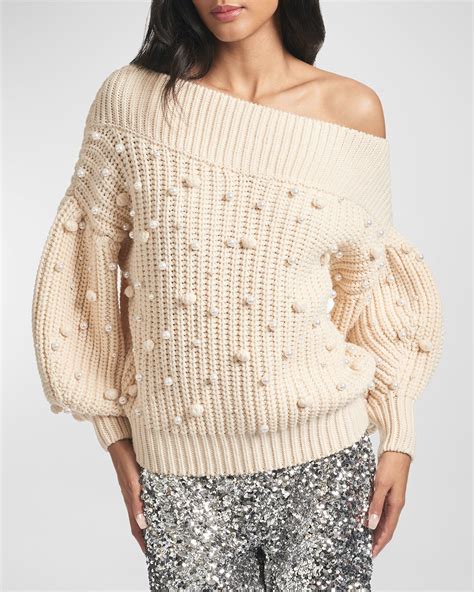 Valentino Garavani Off The Shoulder Sequin Rib Sweater Neiman Marcus