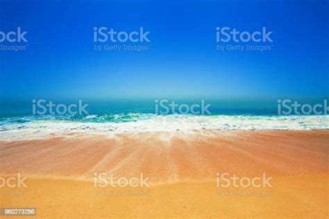 아름 다운 열 대 해변의 푸른 바다 황금빛 모래와 하늘 부드러운 파도와 여름 여행 휴가 배경 개념 Copyspace N와 바다