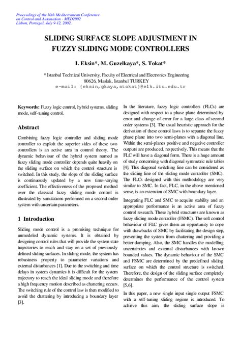 Pdf Sliding Surface Slope Adjustment In Fuzzy Sliding Mode Controller