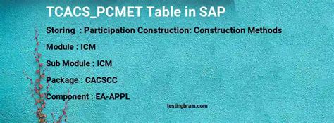 TCACS PCMET SAP Table For Participation Construction Construction Methods