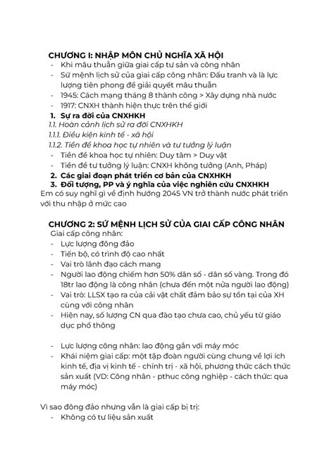 C Nxhkh Note vở CNXH cô Tố uYÊN CHƯƠNG I NHẬP MÔN CHỦ NGHĨA XÃ HỘI