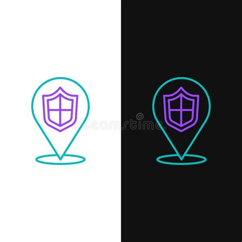 Line Location Shield Icon Isolated On White And Black Background Insurance Concept Guard Sign