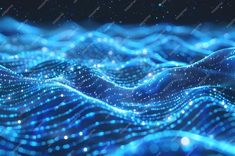 Abstract Digital Network Connecting Dots Forming A Wavelike Pattern In A Glowing Blue Light