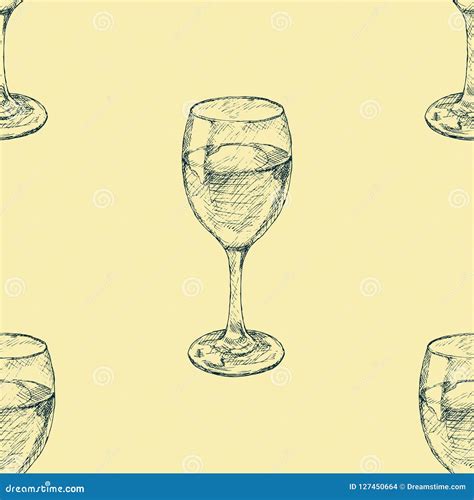 Hand Drawn Illustration Of Wine Glass Seamless Pattern Glassware