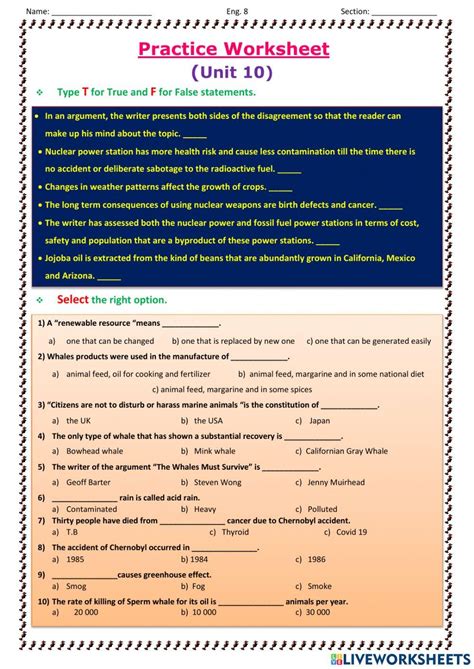 Unit 10 Arguments Worksheet Live Worksheets