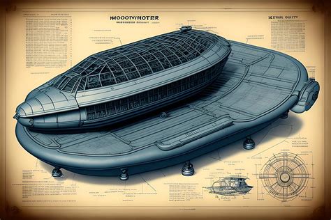 Blueprint Of Vintage Hovercraft Generative Ai Illustration Digital Art
