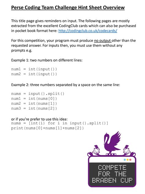Perse Coding Team Challenge Hint Sheet Overview Studocu