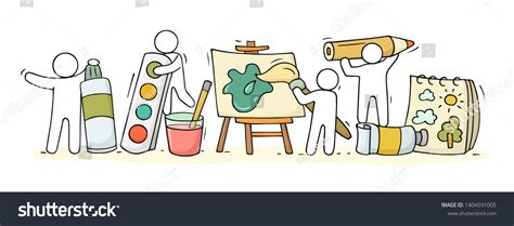 Sketch Art Class Working Little People Stock Vector Royalty Free