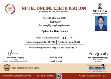 kusuma v on linkedin datascience python nptel certification