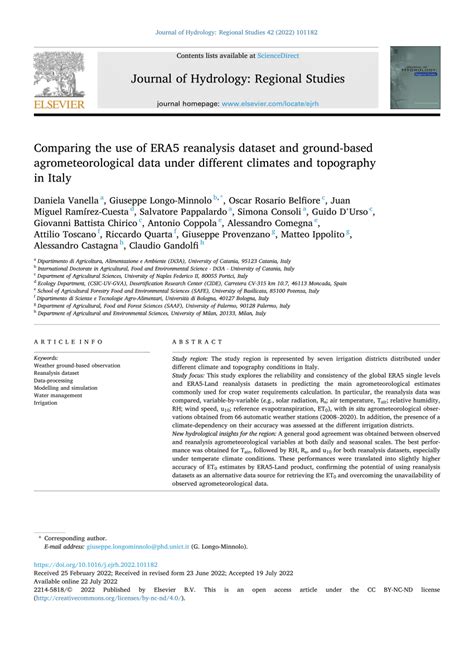 Pdf Comparing The Use Of Era5 Reanalysis Dataset And Ground Based